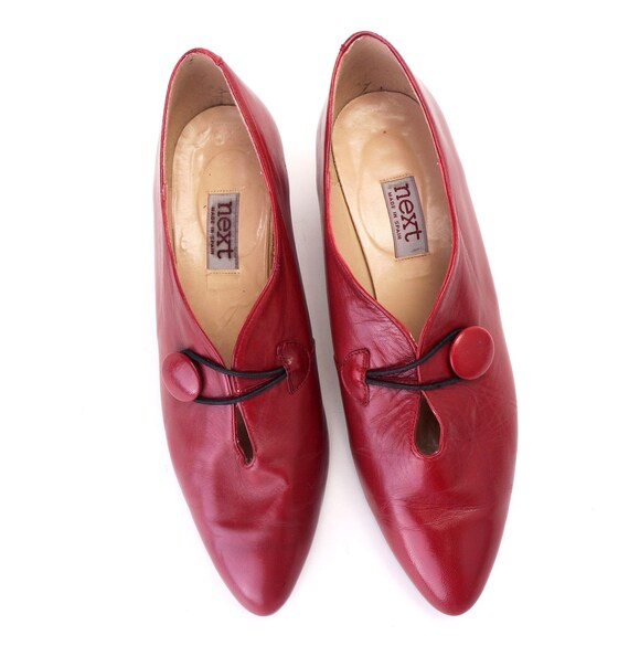 Next 1980s Cherry Red Pumps W Big Button UK 5 - Gem