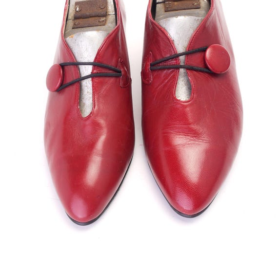 Next 1980s Cherry Red Pumps W Big Button UK 5 - Gem