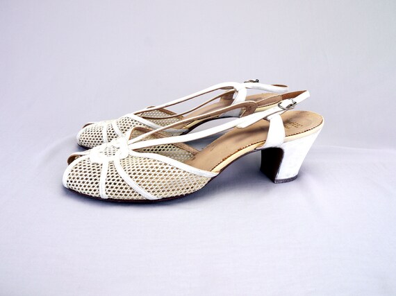 1950s White Buckskin and Net Sandals by Styleez UK 7 - Gem