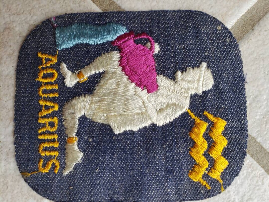 Vintage Aquarius Patch, 70s Zodiac Patch, Iron on Patch, Embroidered Patch, Patch for Denims ...