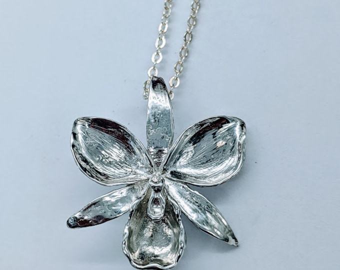 Large Orchid - Orchid Flower Necklace - Orchid Pendant - Silver Orchid ...