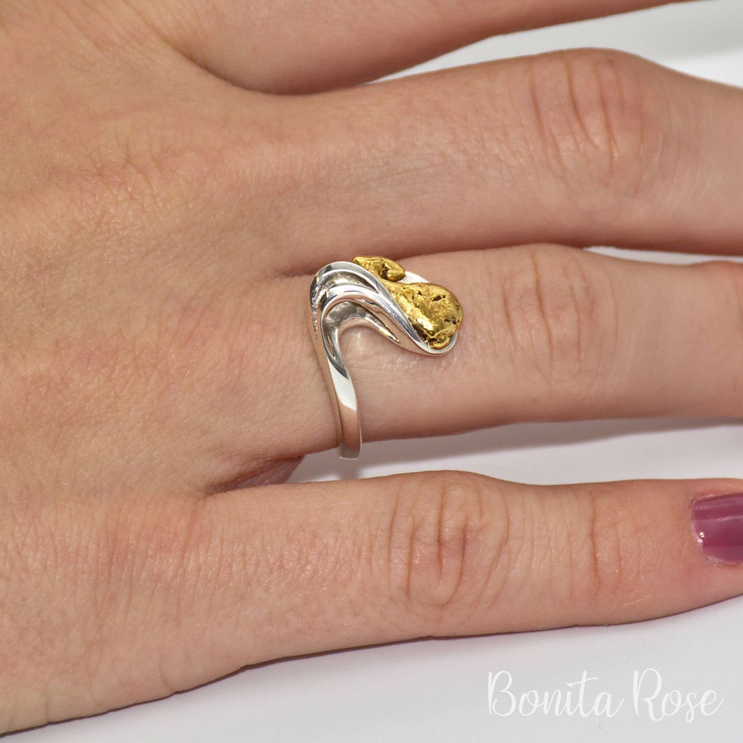 Gold Nugget Ring - 925 Nugget Ring - Wavy Ring - Nugget Ring - Ocean ...
