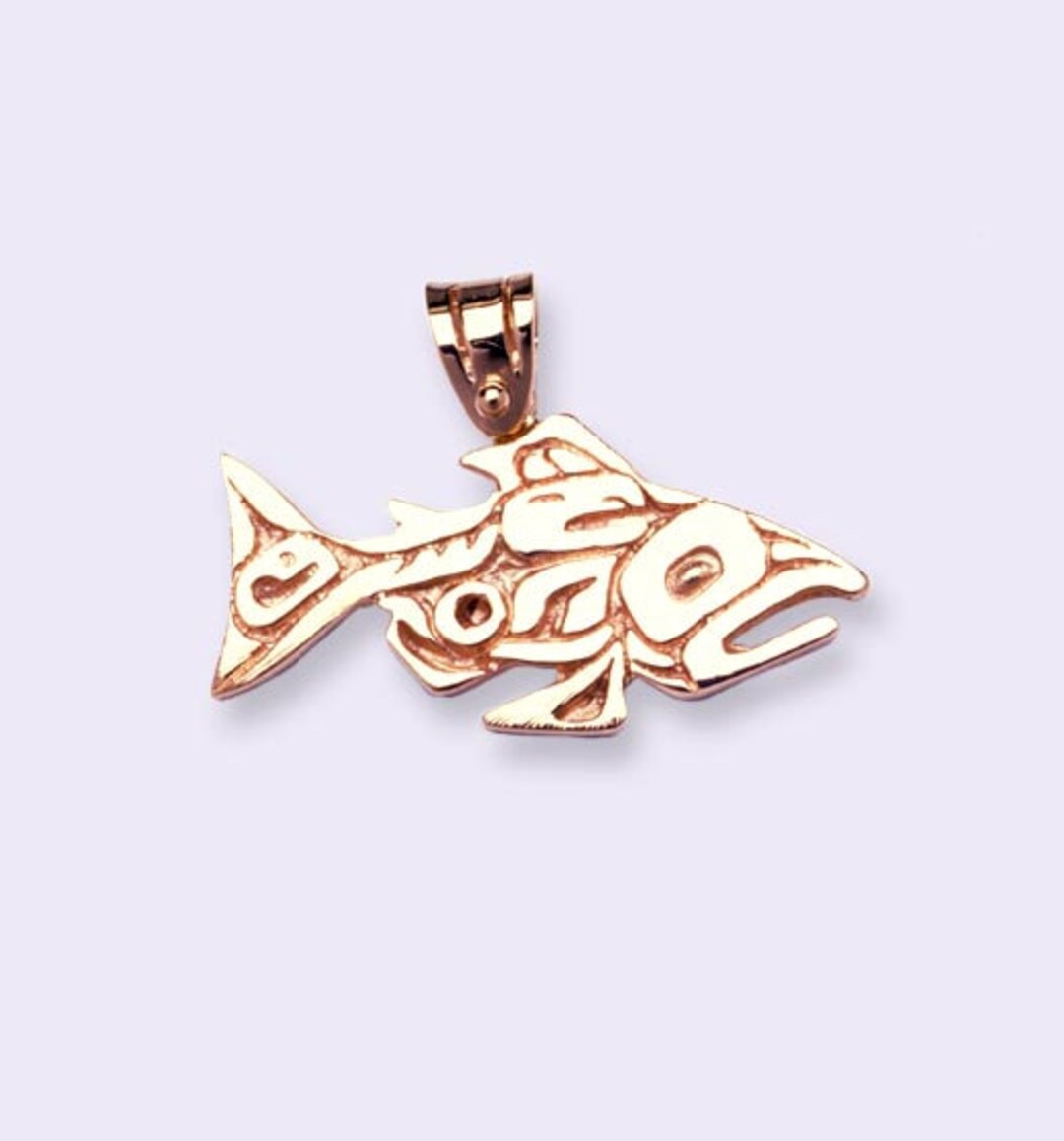 Haida Salmon Pendant, Native Fish Jewelry, West Coast Salmon, Gold ...