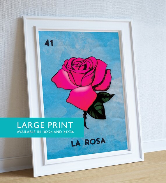 Loteria La Rosa Mexican Retro Illustration Art Print 18x24 | Etsy