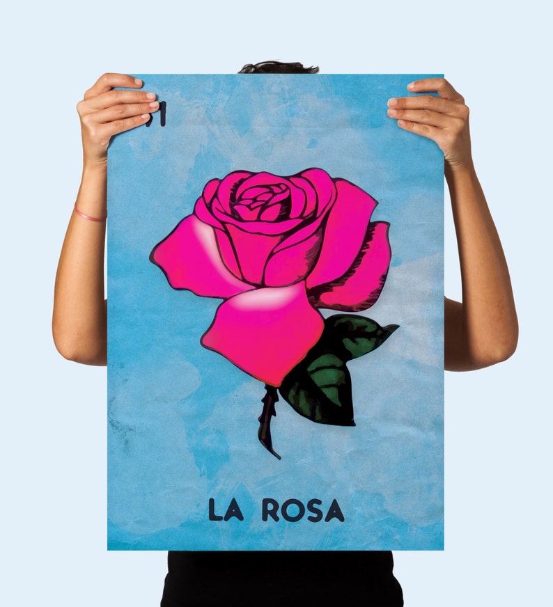 La Rosa Loteria Art Print Pink Rose Retro Mexican Pop Art | Etsy