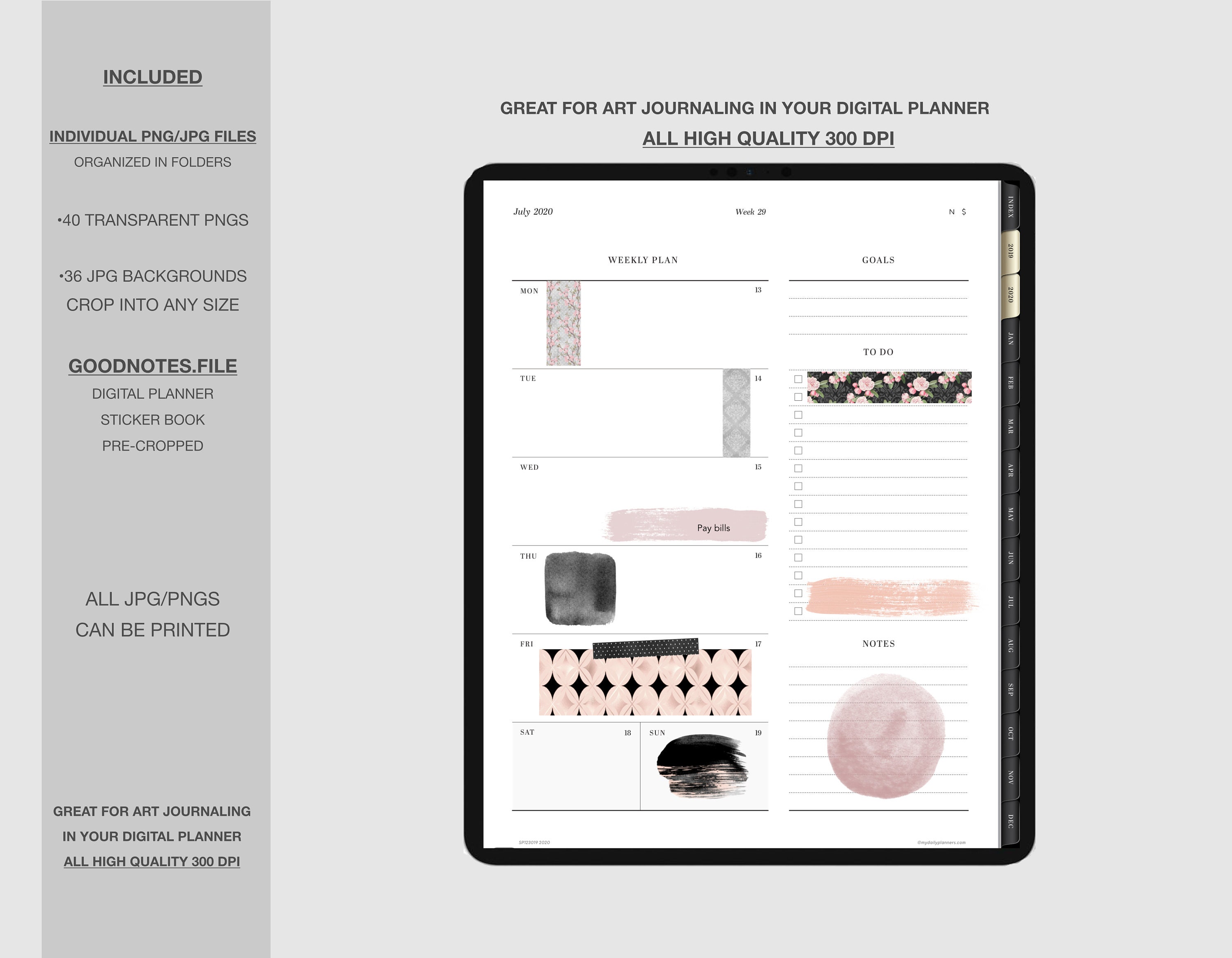 Charcoal Blush Floral Goodnotes Digital Planner Sticker Book - Etsy