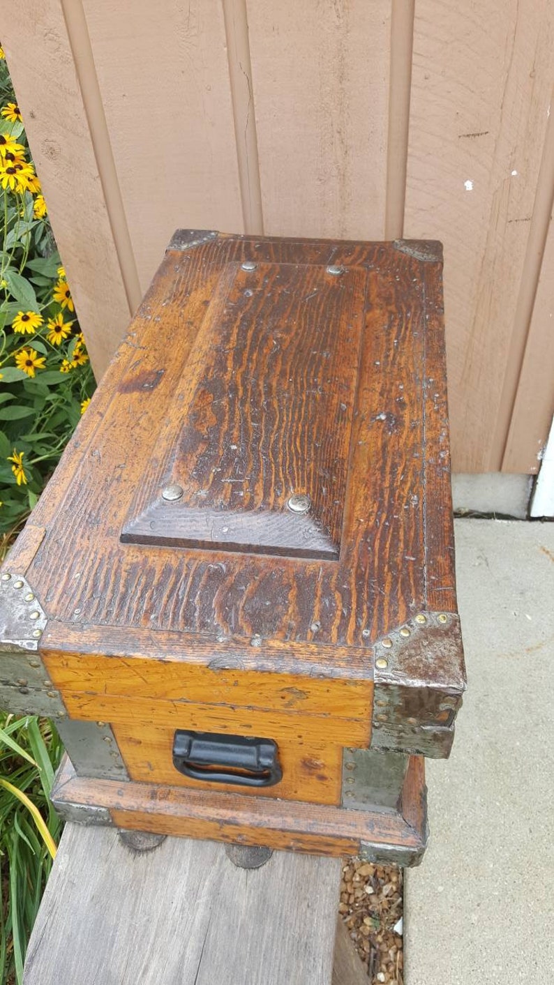 Rustic Antique Tool Box With Metal Strip and Leathers Tools Holder - Etsy