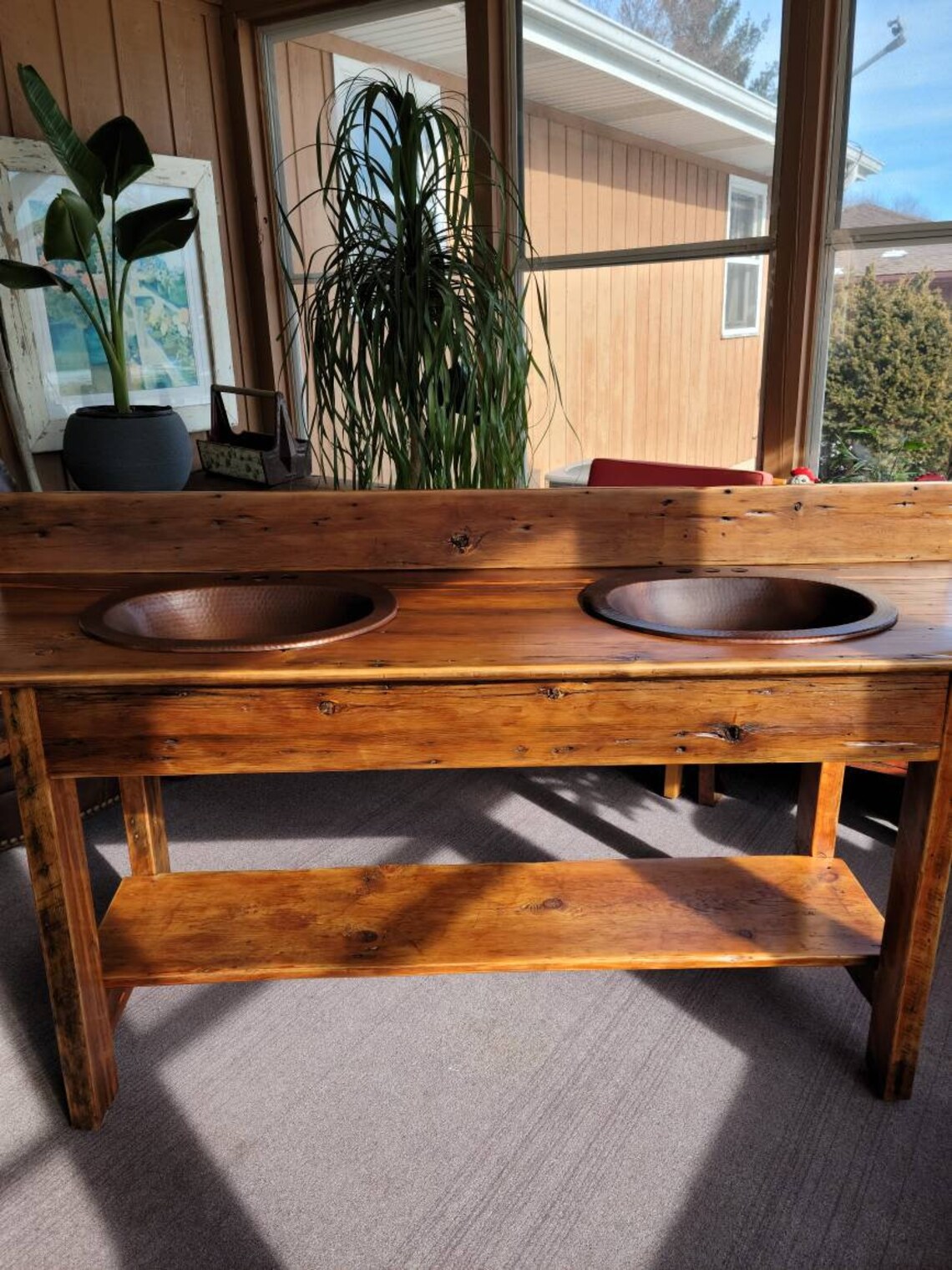 Rustic Barnwood Vanity With 2 Copper Sinks. Please Call for | Etsy