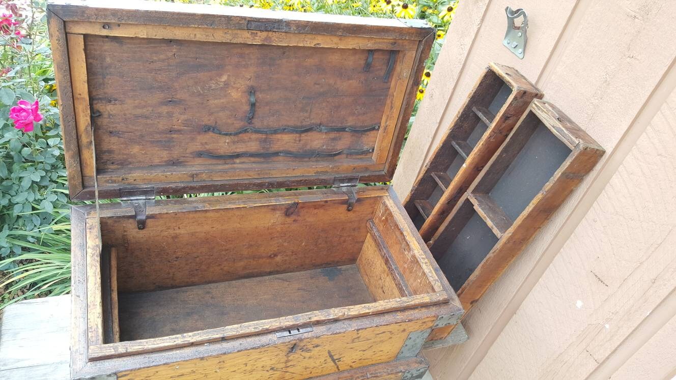 Rustic Antique Tool Box With Metal Strip and Leathers Tools Holder - Etsy