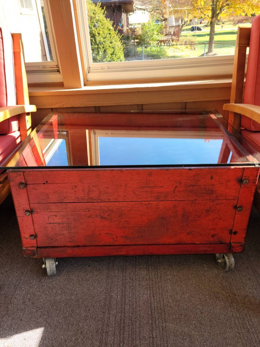 Rustic Factory Cart/ Coffee Table With Glass Top - Etsy