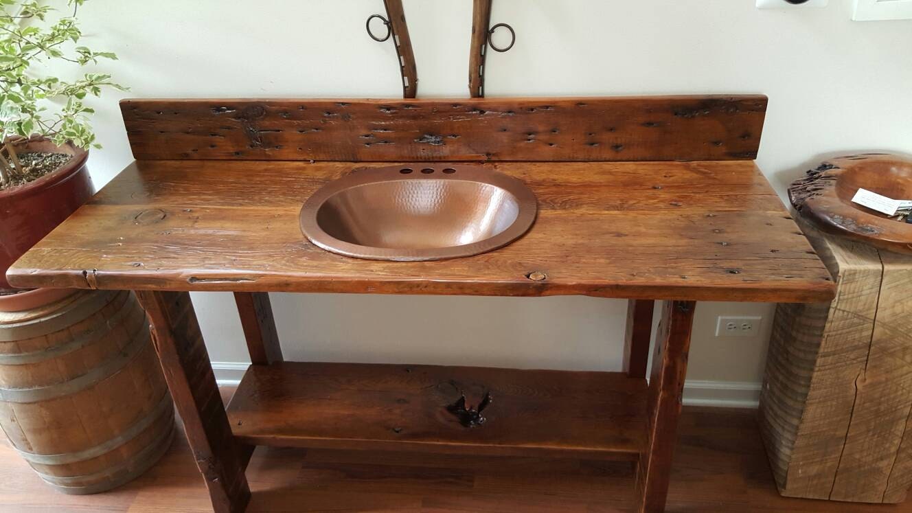 Rustic Reclaimed Barn Wood Vanity With Open Shelf Custom - Etsy
