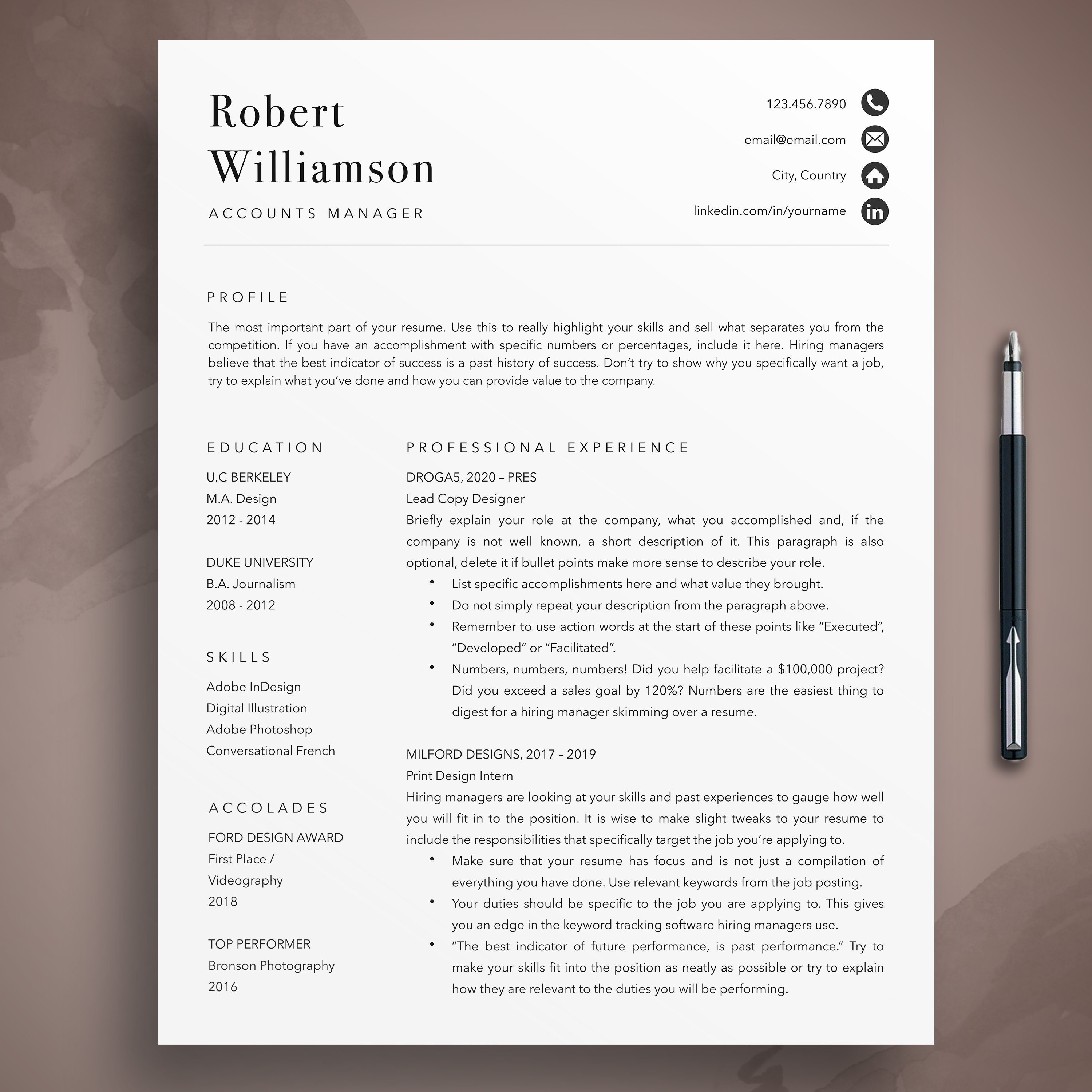 Tech Resume Template: Modern CV With Cover Letter (microsoft Word ...