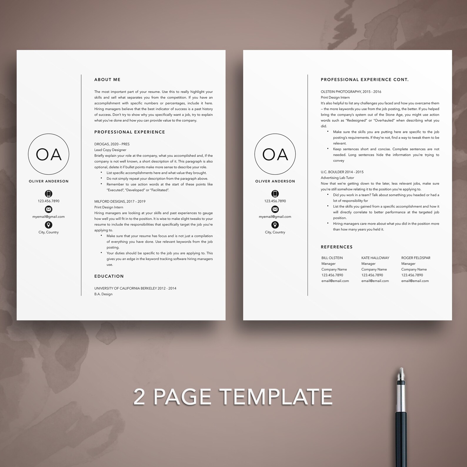 Professional Resume Template / CV Template + Cover Letter for MS Word ...