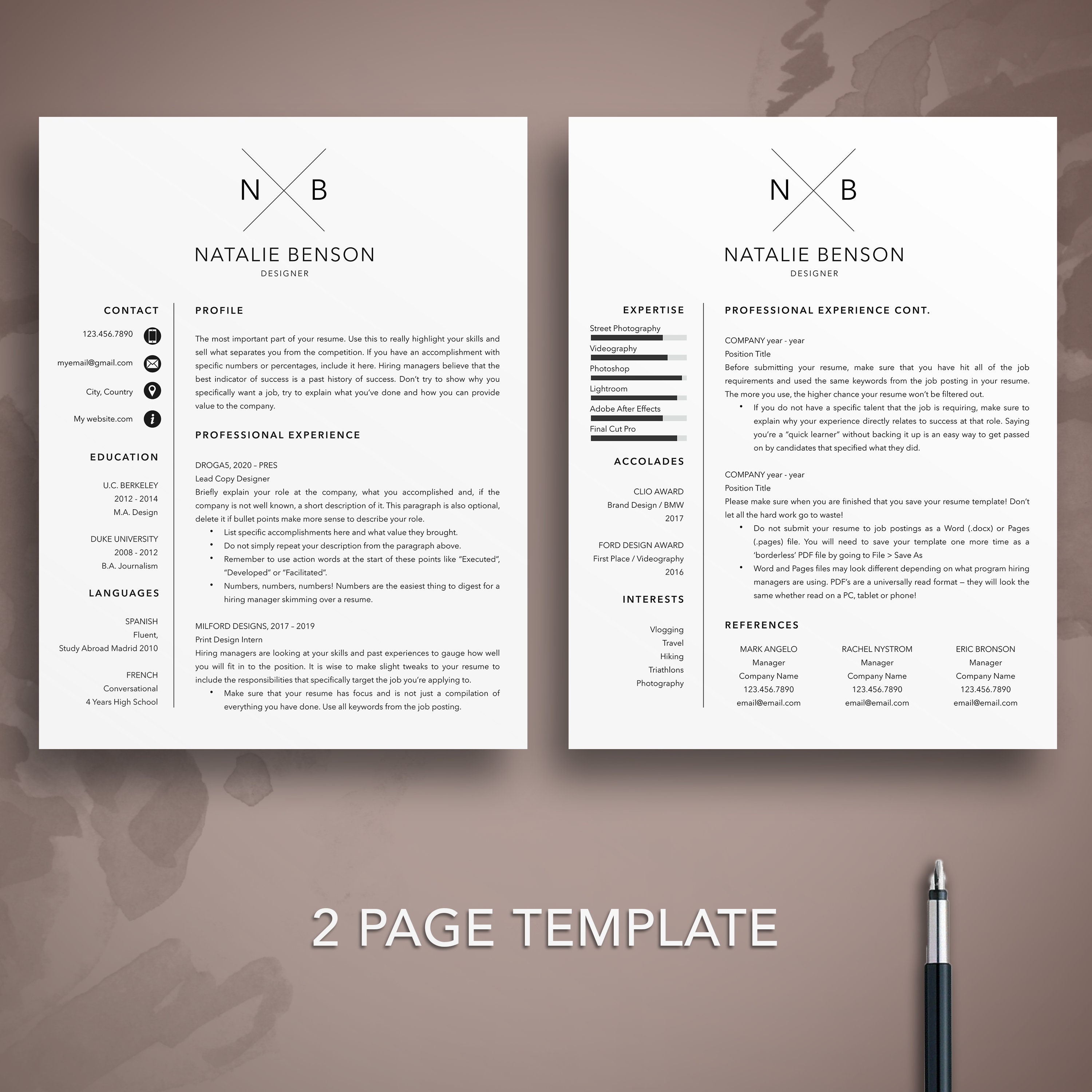 Modern Resume Template: Professional Cover Letter Design (word) - Etsy