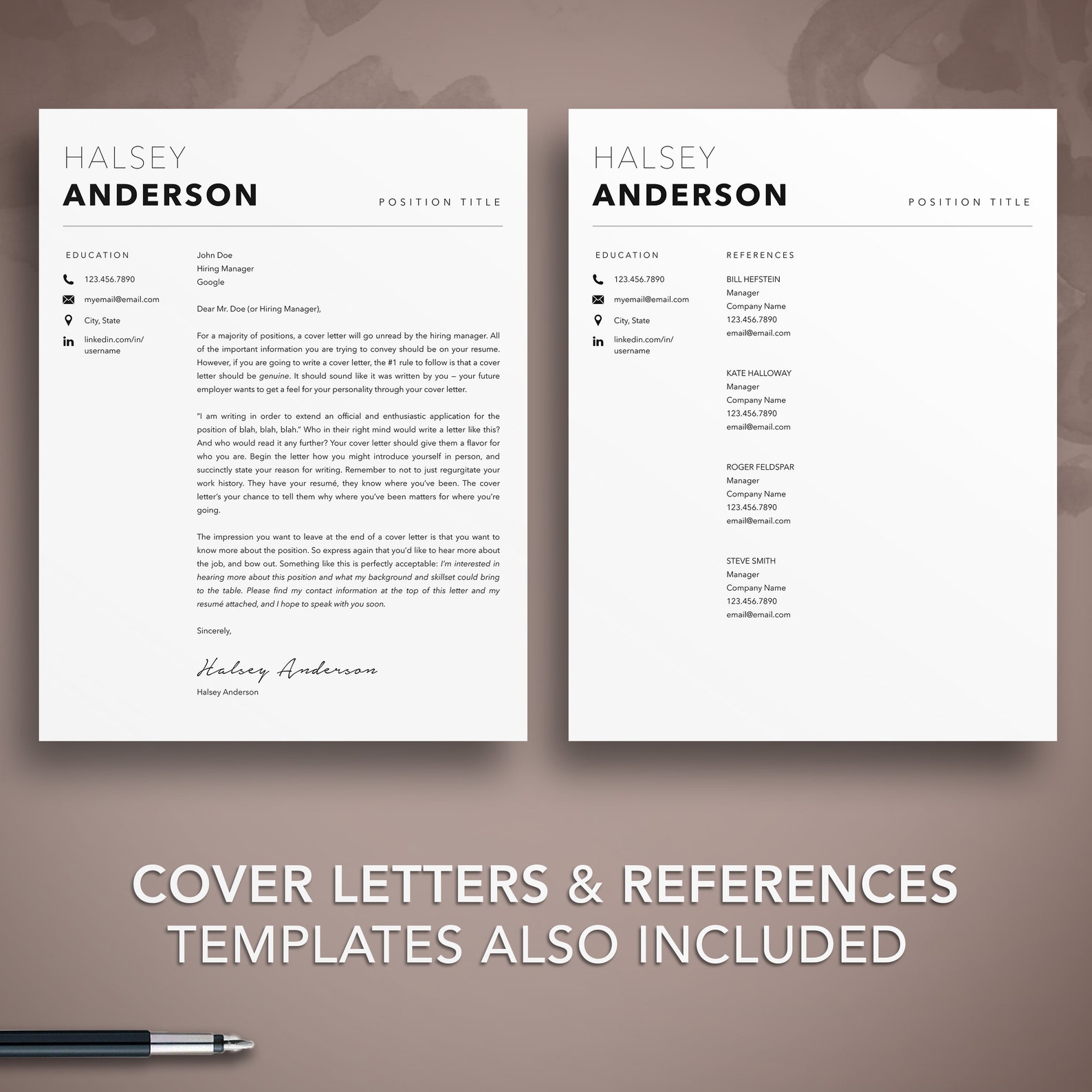 Professional Resume Template + Cover Letter Template, References, MS ...
