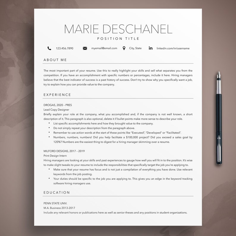 ATS Friendly Resume Minimalist Resume Template For Word Etsy