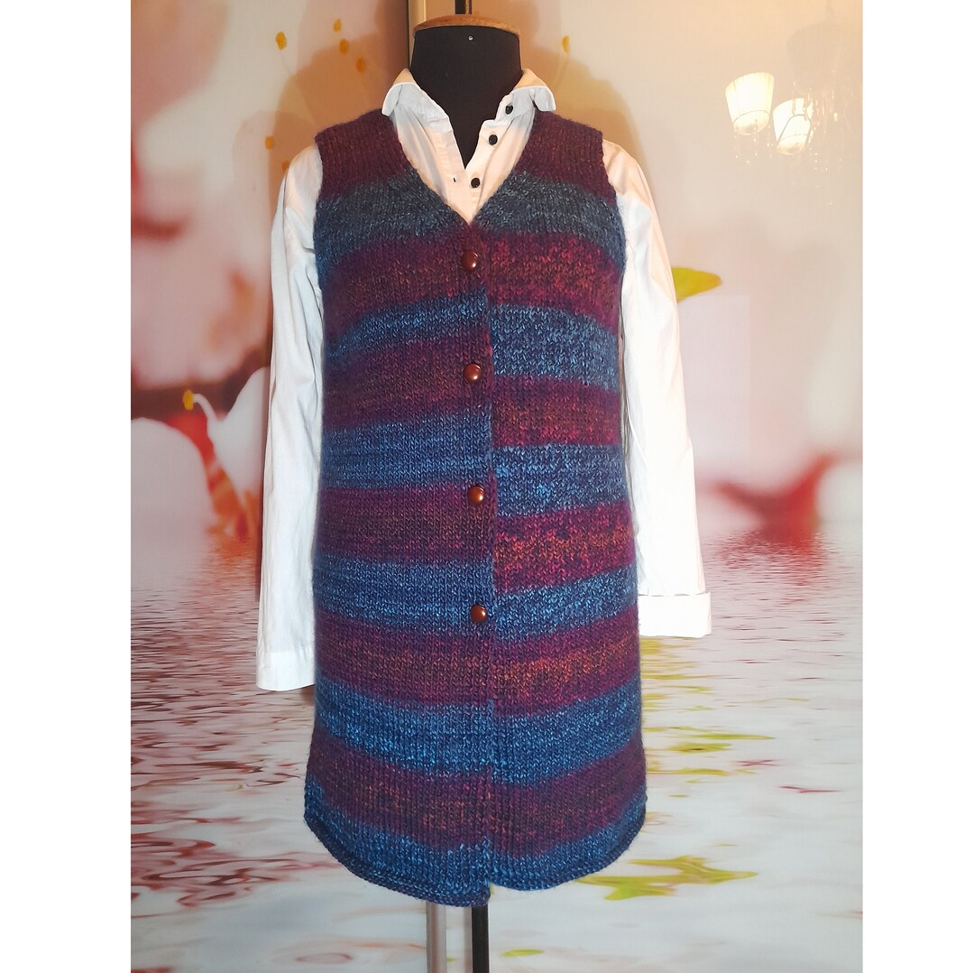 Knit Long Vest, Wool Gilet, Waistcoat, Sleeveless Jacket Cardigan ...