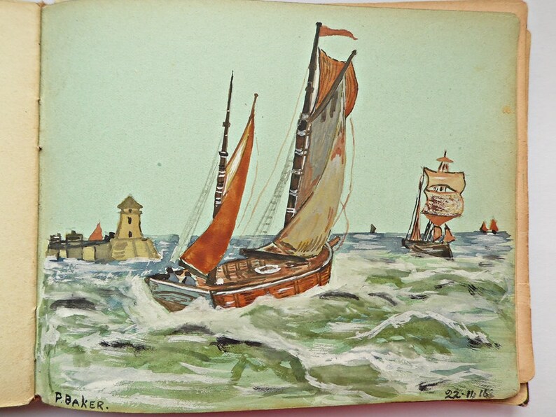 Antique Edwardian Autograph & Sketch / Watercolour Painting Book W ...