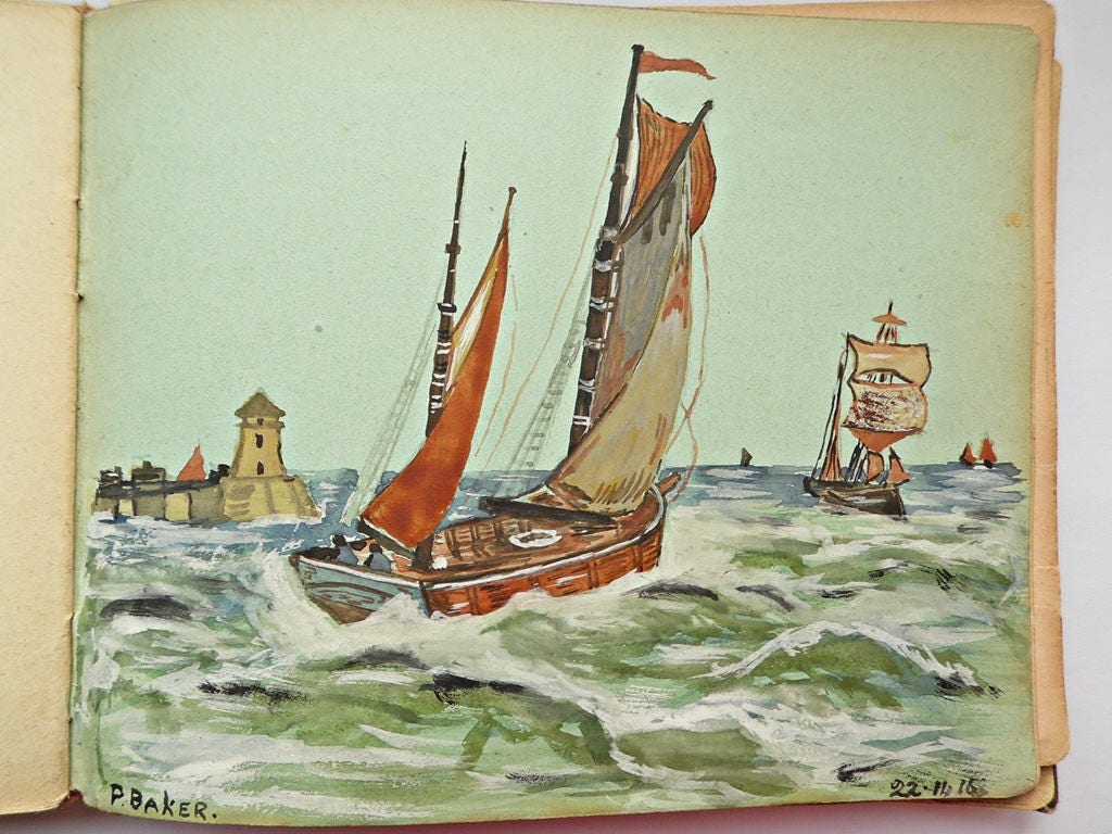 Antique Edwardian Autograph & Sketch / Watercolour Painting Book W ...