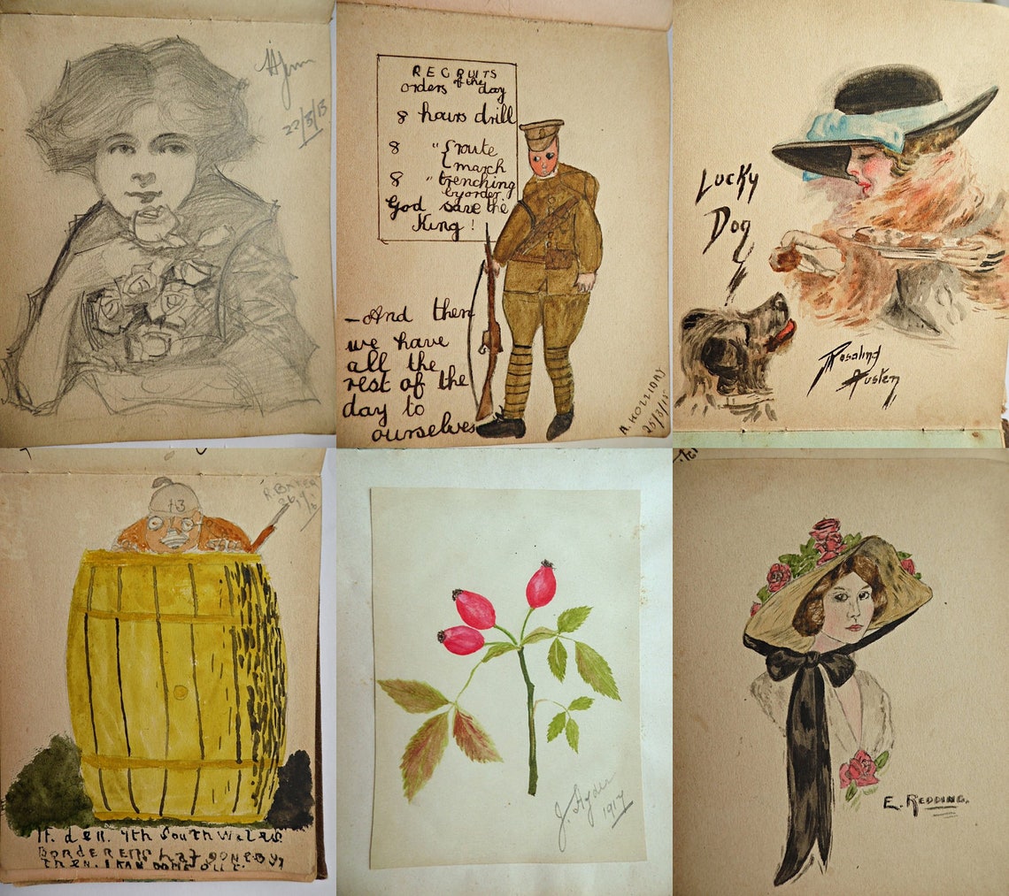 Antique Edwardian Autograph & Sketch / Watercolour Painting Book W ...