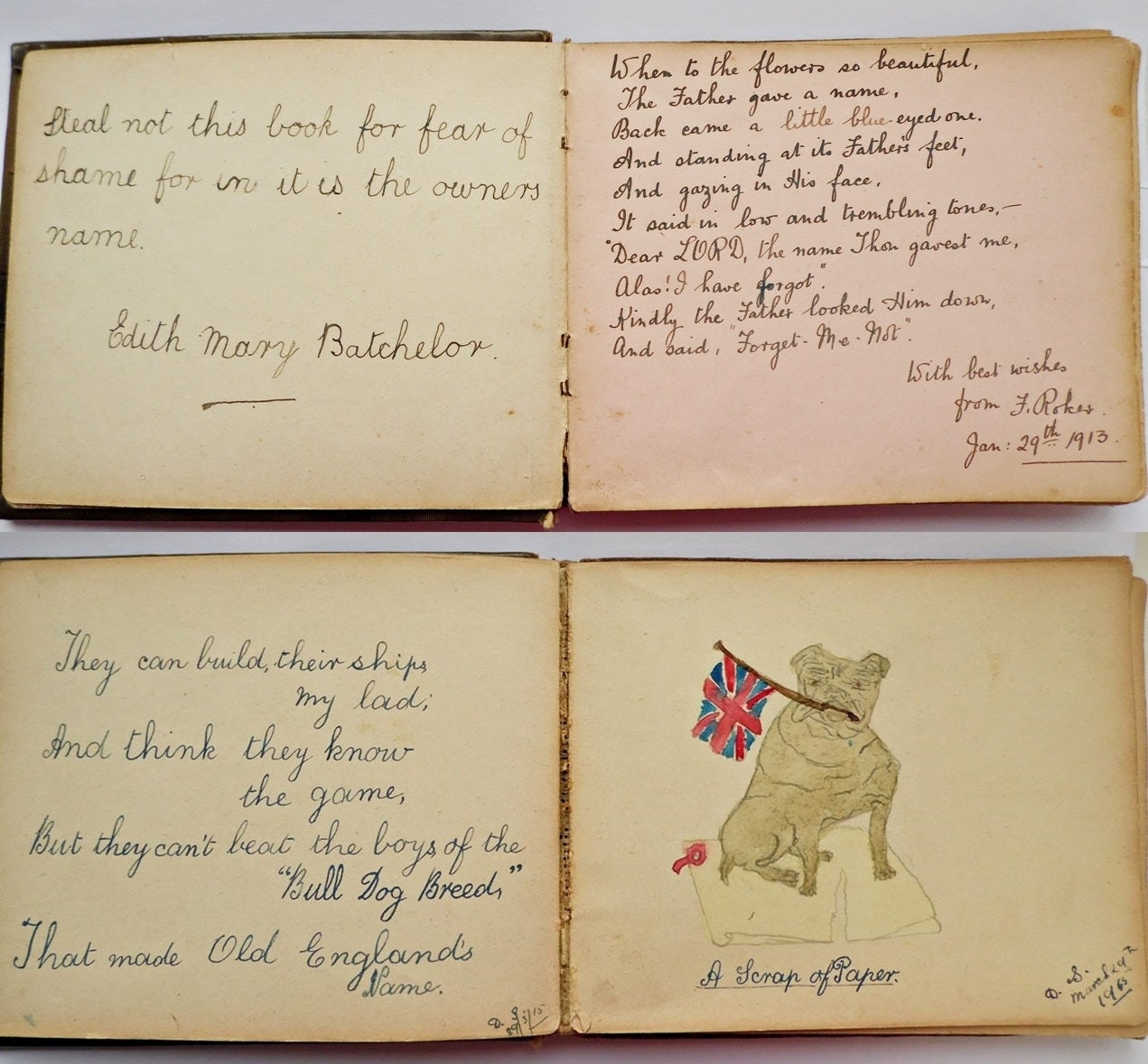 Antique Edwardian Autograph & Sketch / Watercolour Painting Book W ...