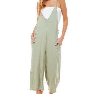 Women's Solid Spaghetti Strap V Neck Loose Fit Capri - Etsy