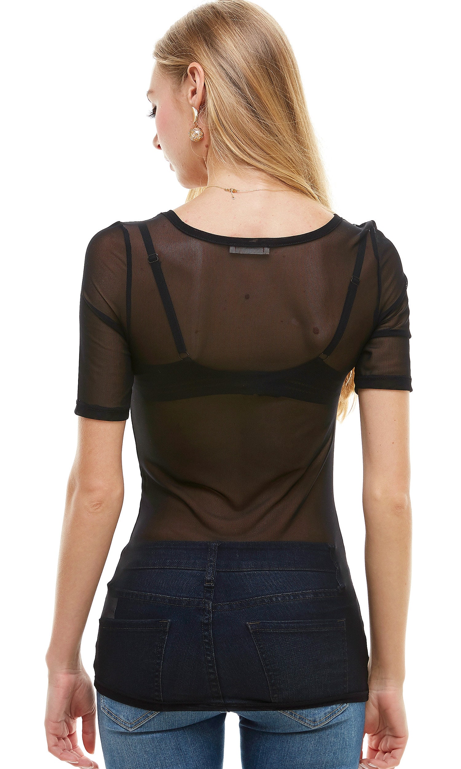 Women's Mesh Top / Short Sleeve Sheer Tops / See Through Round Scoop ...