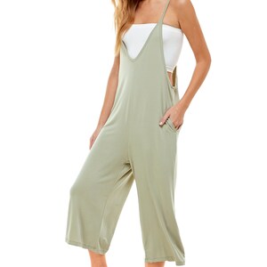 Women's Solid Spaghetti Strap V Neck Loose Fit Capri - Etsy