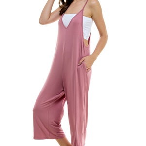 Women's Solid Spaghetti Strap V Neck Loose Fit Capri - Etsy