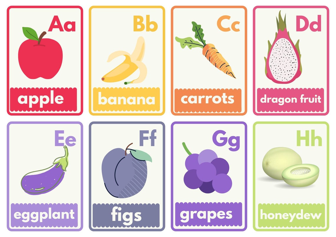 Fruit and vegetables ABC flashcards file only | Etsy