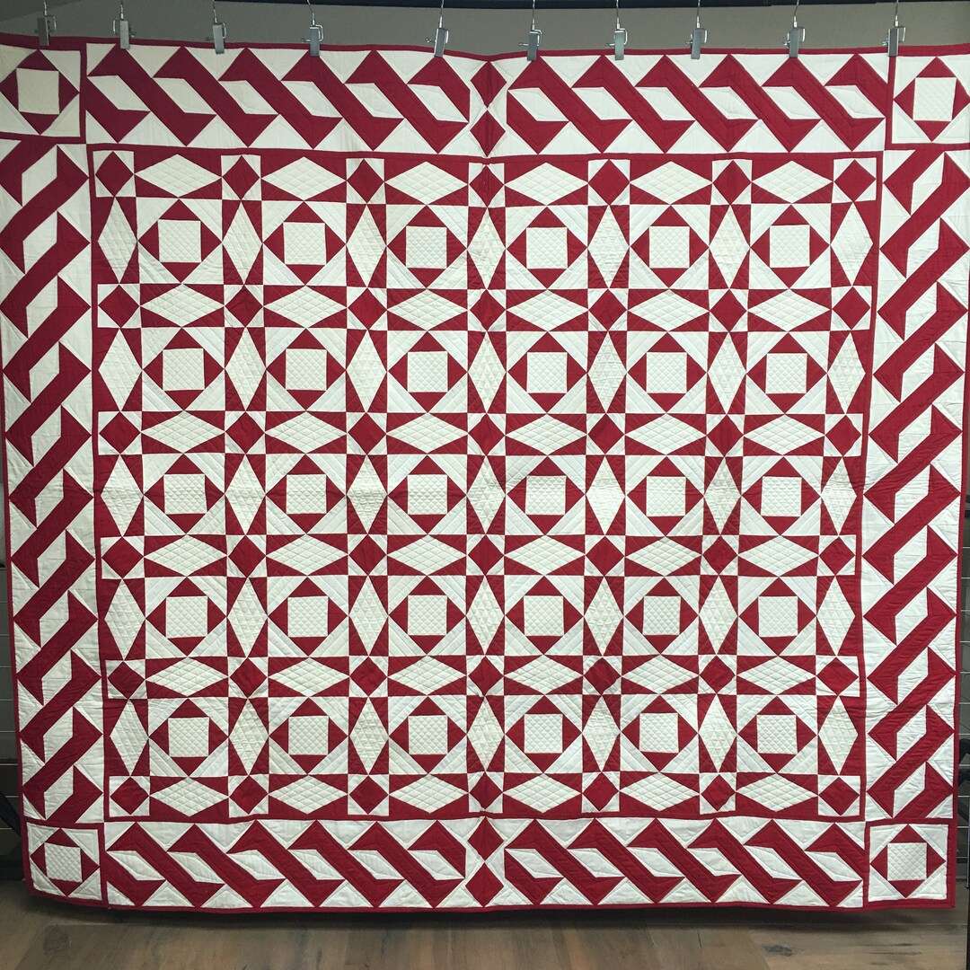 Handmade "storm at Sea Quilt" - Barn Red & Snow White, Full/queen Bed ...