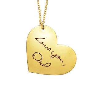 Gold Filled Custom Handwriting Heart Necklace - Etsy