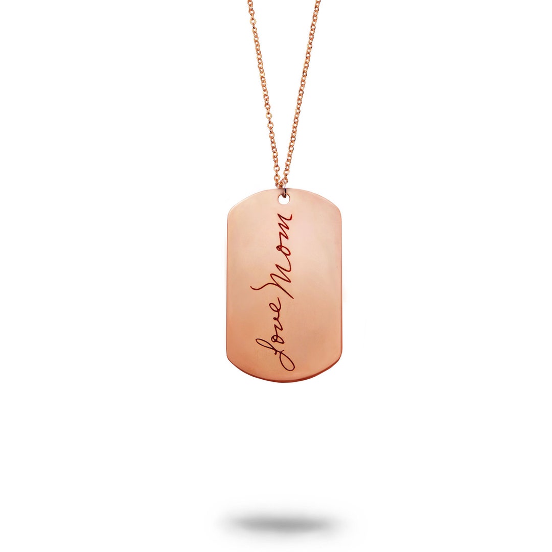 Custom Rose Gold Filled Dog Tag Handwriting Keychain or Necklace - Etsy