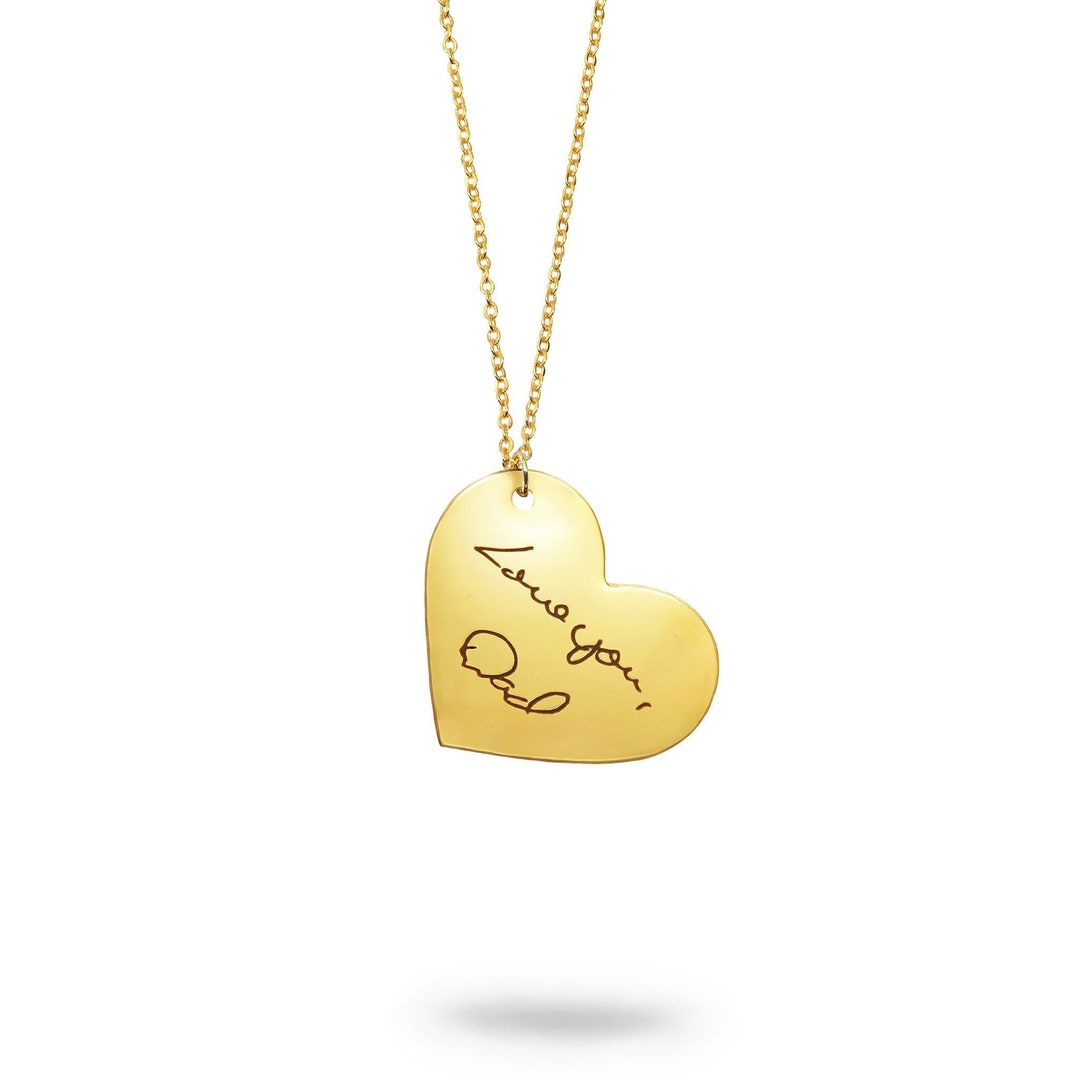 Gold Filled Custom Handwriting Heart Necklace - Etsy