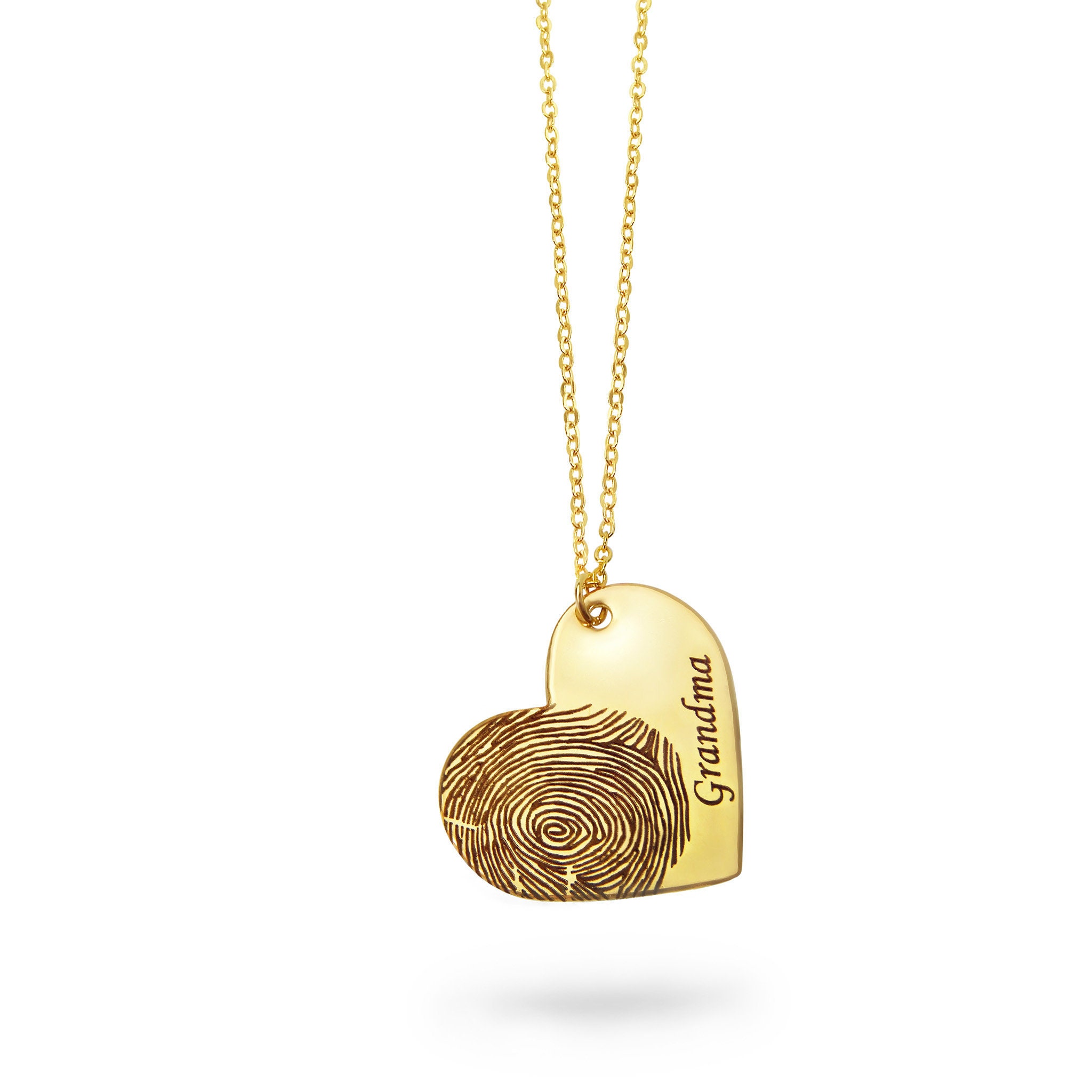Gold Filled Custom Fingerprint and Name Heart Necklace - Etsy