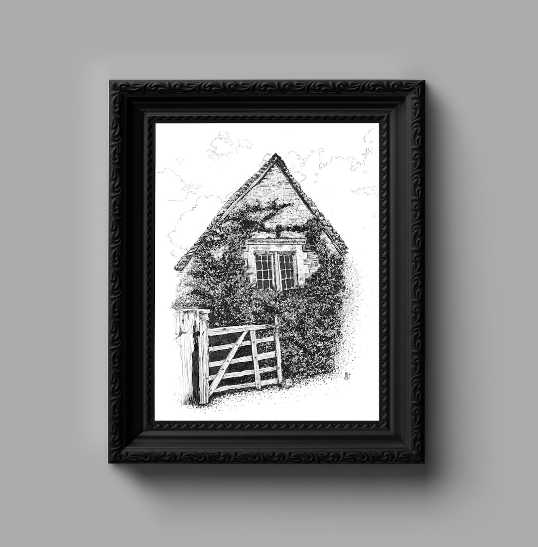 Cotswold Cottage Pen and Ink Giclee Art Print- Illustration, Gift for ...