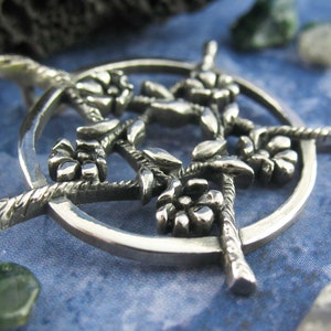 Five Flowers Hidden Pentacle Pentagram Pendant Necklace Antiqued Floral ...