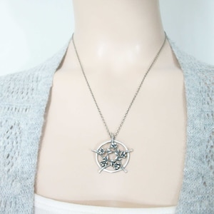 Five Flowers Hidden Pentacle Pentagram Pendant Necklace Antiqued Floral ...