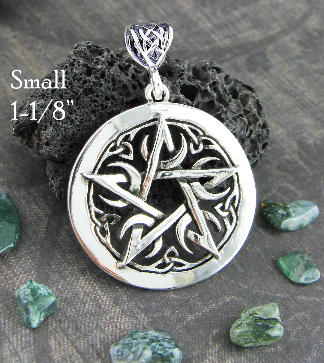 1-1/8" Small Crescent Moons Pentacle Necklace Pendant Wiccan Pagan ...