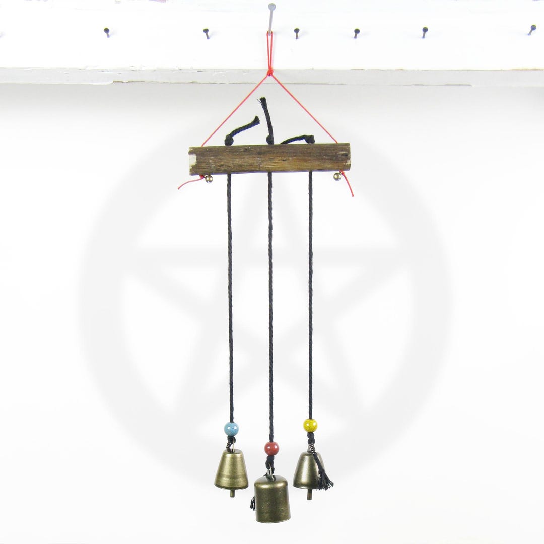 Witch's Bell: Three Bells on Long Black Cords Hanging From Branch ...