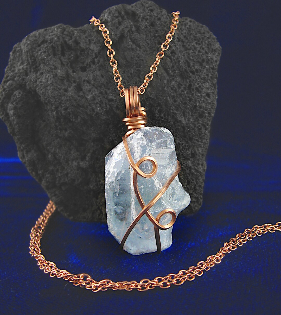 Raw Sky-blue Celestite Pendant, Copper Wire Wrapped • Spiritual Healing ...