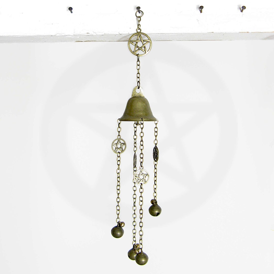 Hanging Witch's Bell With Pentagram Charms and Sleigh Bells on Chains ...