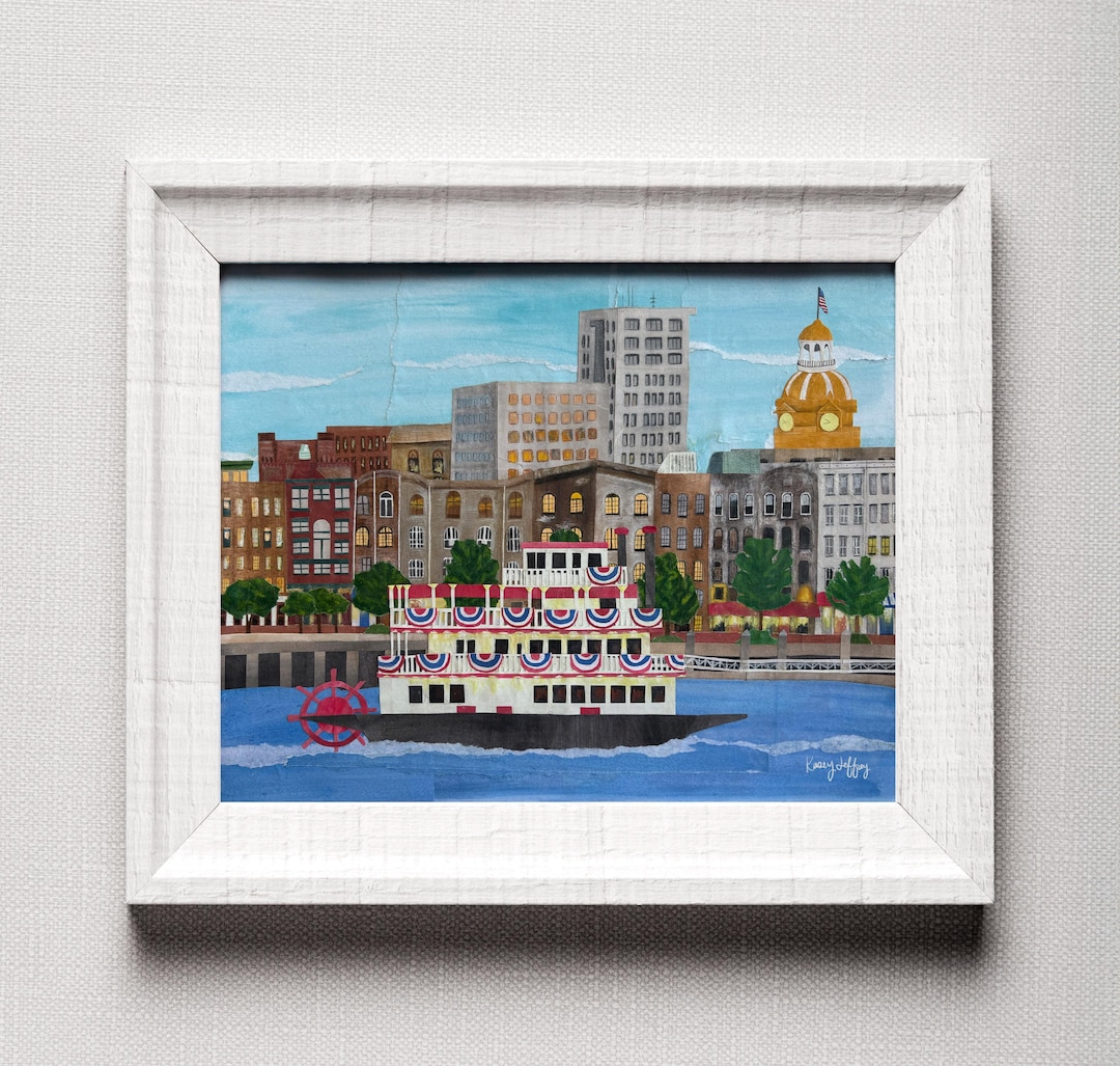 Savannah Georgia River Street Art Print | Waterfront Skyline Collage ...