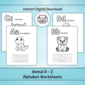 Animal Alphabet Tracing & Coloring Printable | Abc's Tracing Worksheets ...