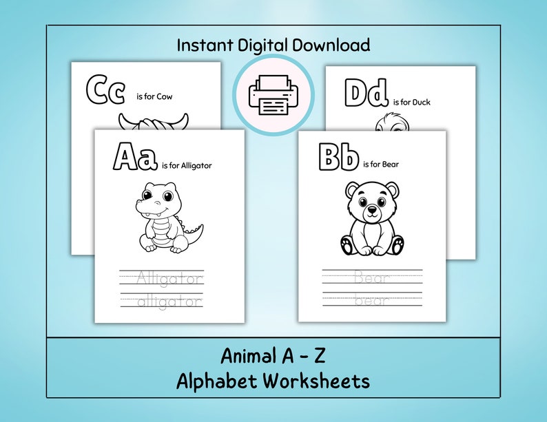 Animal Alphabet Tracing & Coloring Printable Abc's Tracing Worksheets ...