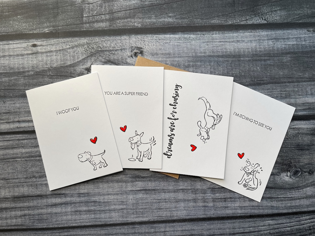 Dog Note Cards, Set of 4, Dog Heart Note Cards (3 1/2" X 4 7/8"), Cute ...