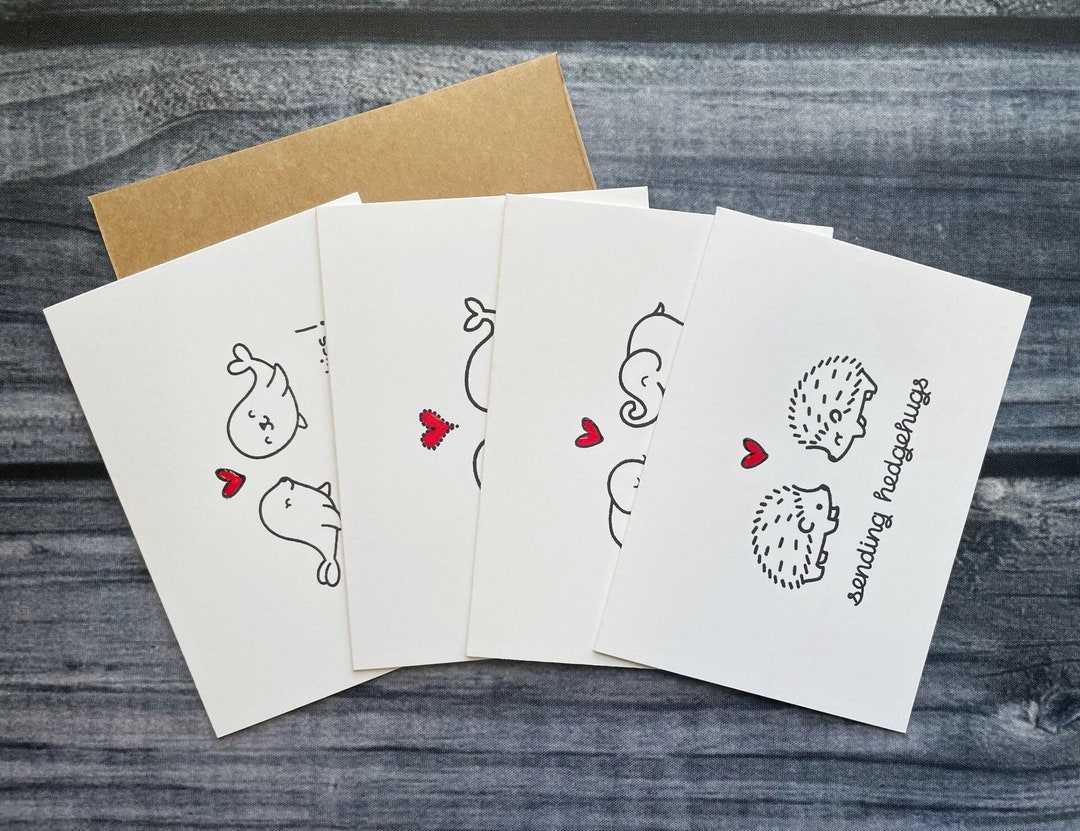 Animal Love Note Cards, Set of 4, Minimalistic Note Cards (3 1/2" X 4 7 ...