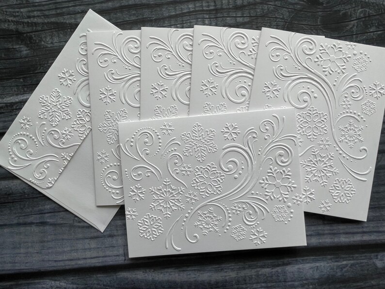 Snowflake Swirl Cards, Christmas Cards, Winter Stationary, Embossed ...