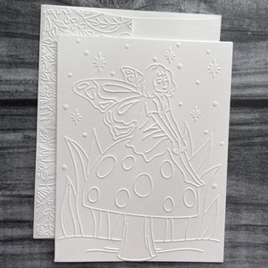 Fairy Themed Cards, Set of 6, White Embossed Cards, Blank Fairy Note ...