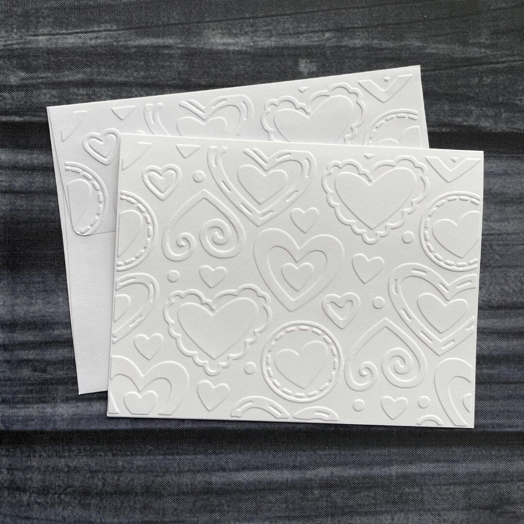 Love Heart Cards, White Embossed Heart Cards, Embossed Note Cards, Love ...